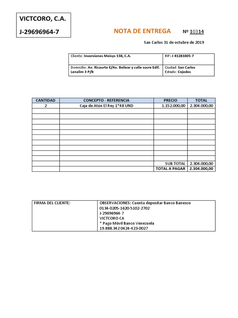 Modelo Nota de Entrega Word | PDF