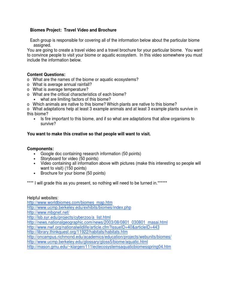 Biomes Project: Travel Video and Brochure | PDF