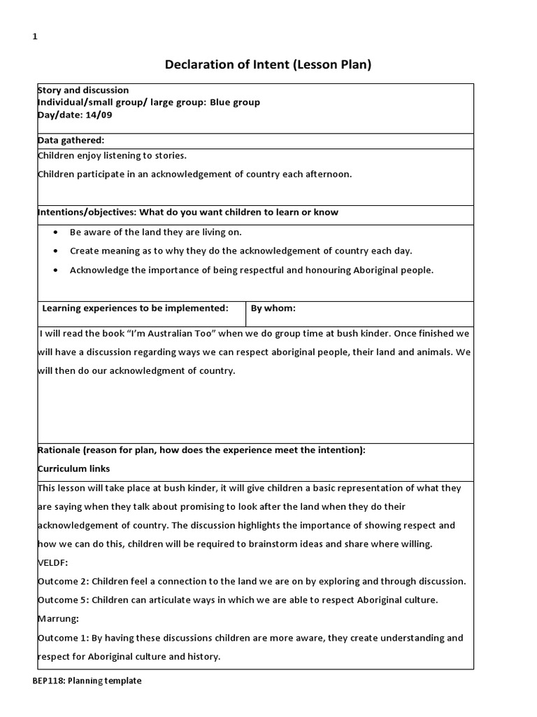 Declaration of Intent (Lesson Plan) | PDF | Communication | Cognition