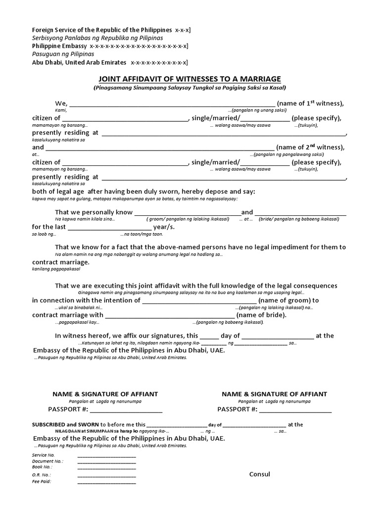 Joint Affidavit of Witnesses To A Marriage | PDF