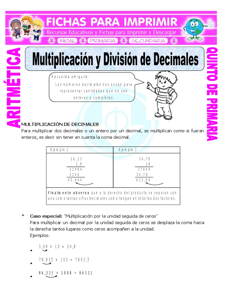 Ejercicios de Multiplicación y División de Decimales | PDF ...