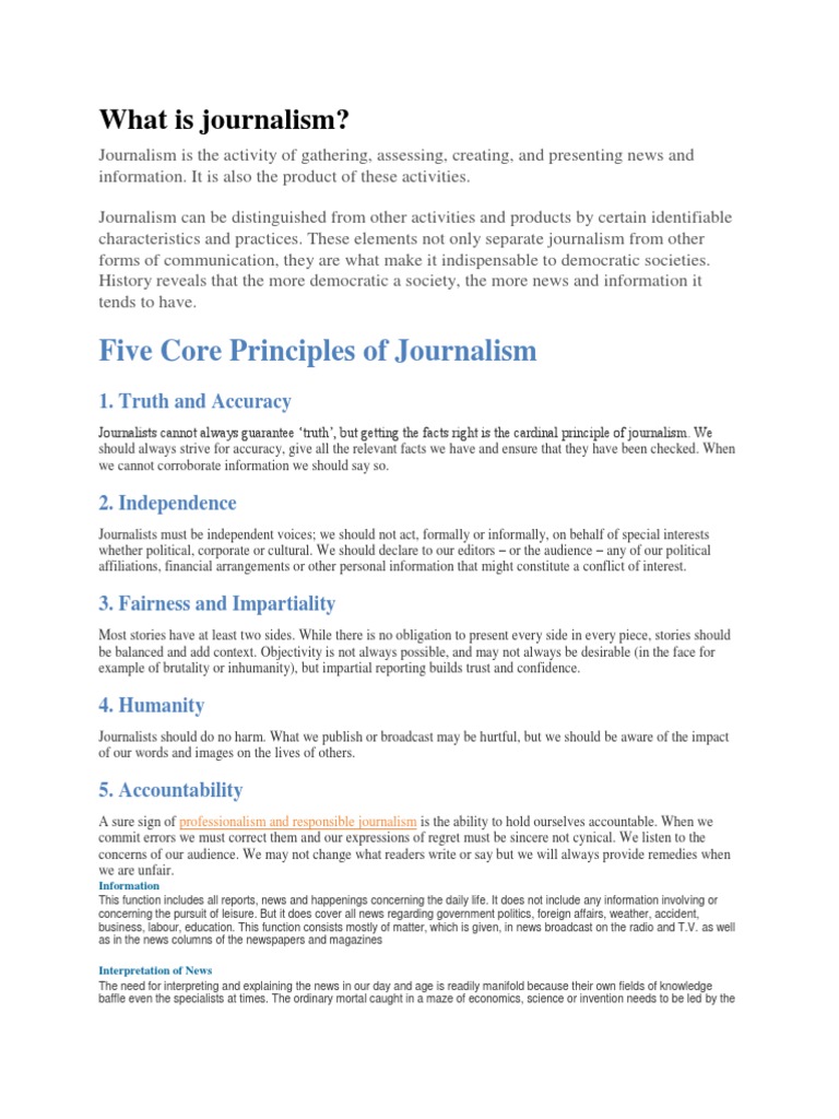 What Is Journalism?: Five Core Principles of Journalism | Download Free ...