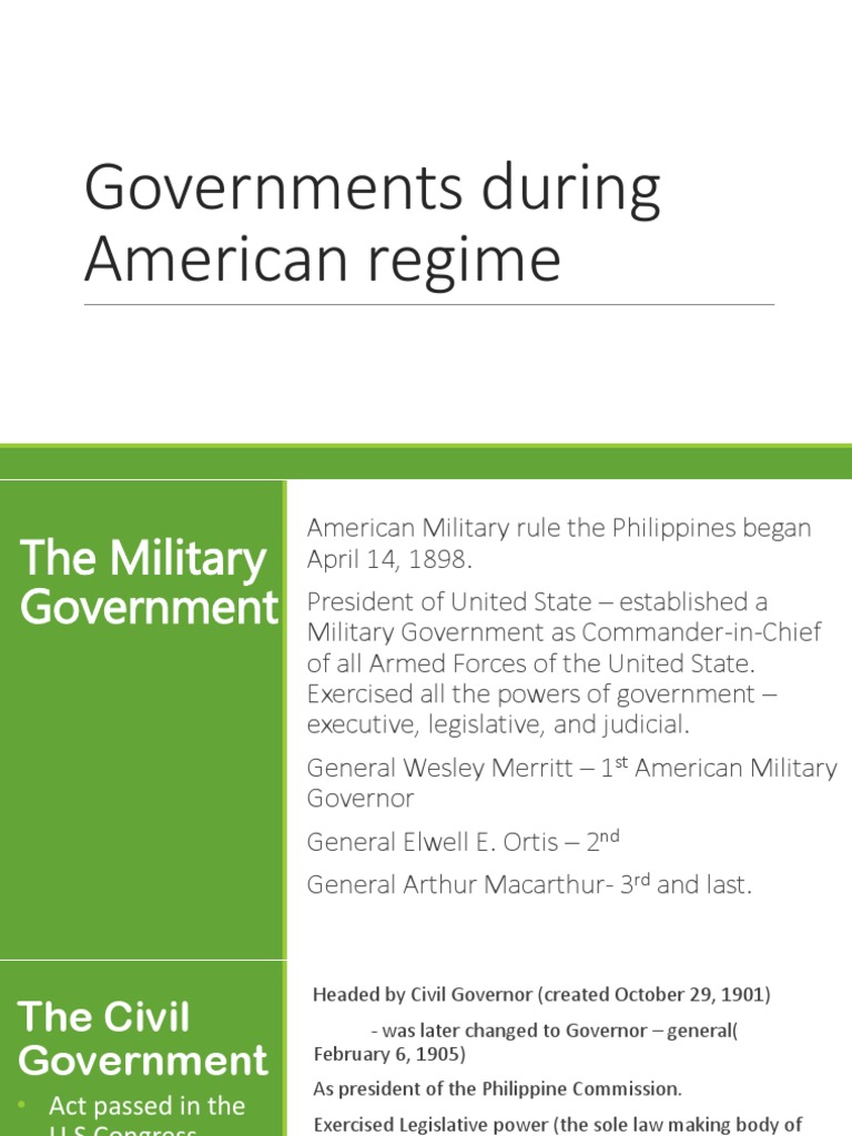 Governments During American Regime | PDF | President Of The Philippines ...
