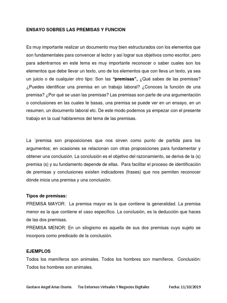 ¡Ensayo de Premisas ¡ ¿QUE ES UNA PREMISA? | Argumento | Razón