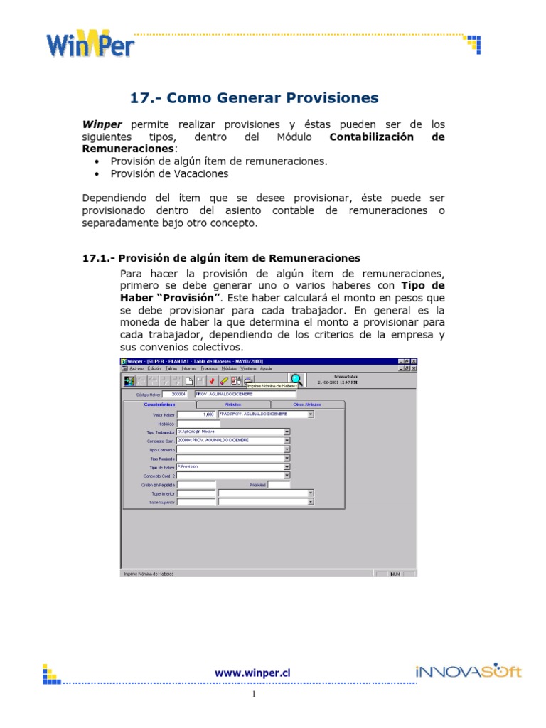 Winper Generacion de Provisiones | PDF | Contabilidad | Salario