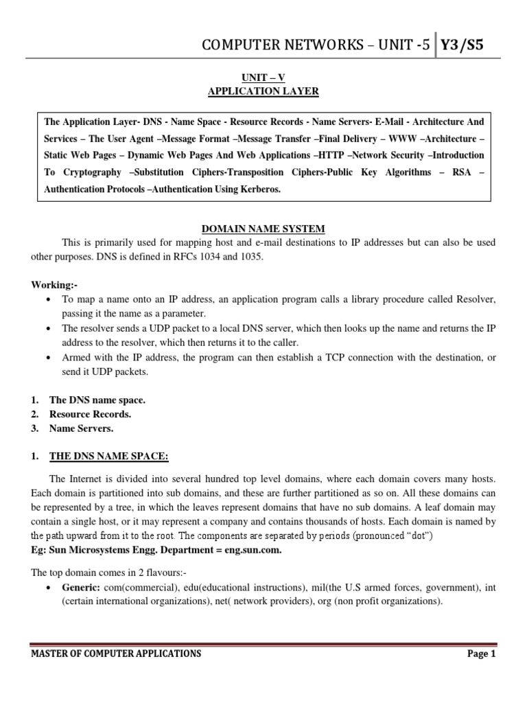 Computer Networks - Unit - 5 Y3/S5: Unit - V Application Layer | PDF | Domain Name System | Html ...