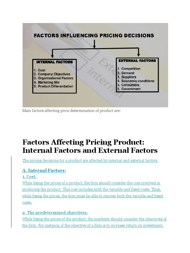 Main Factors Affecting Price Determination of Product Are | PDF ...
