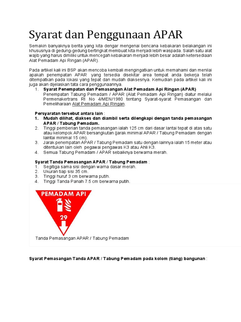 Syarat dan Tata Cara Pemasangan APAR | PDF