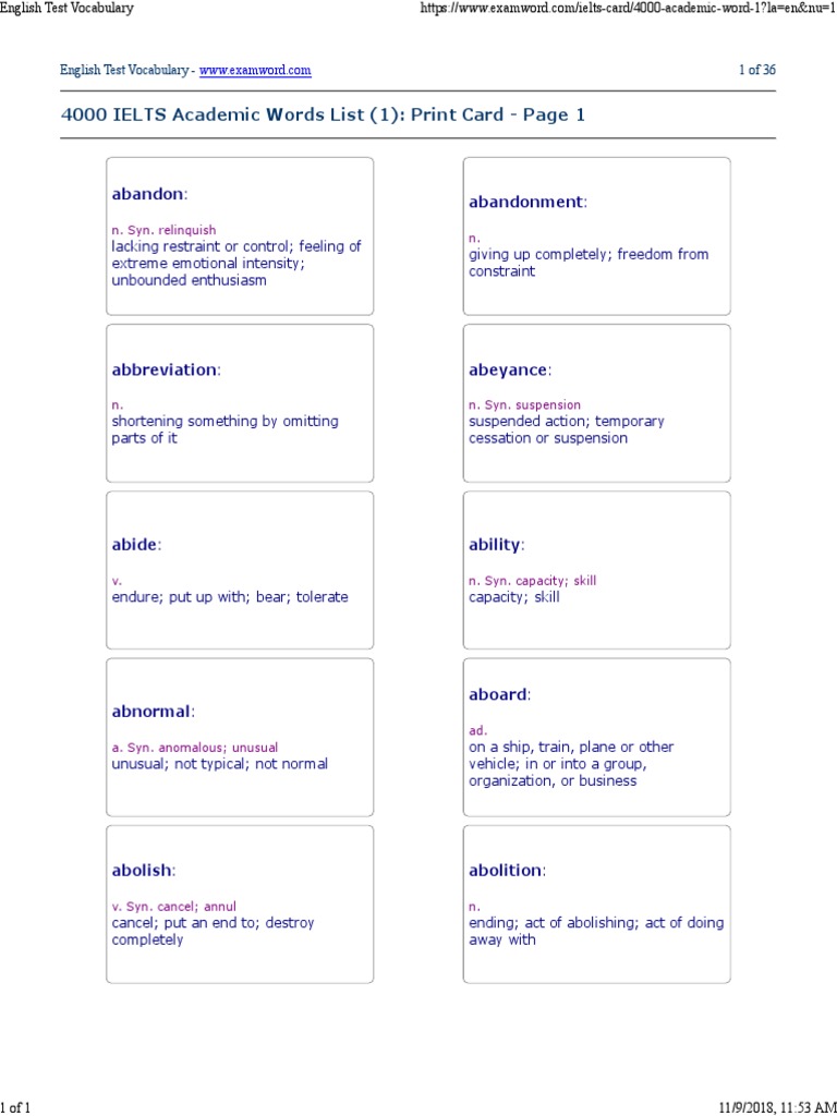 English Test Vocabulary | PDF