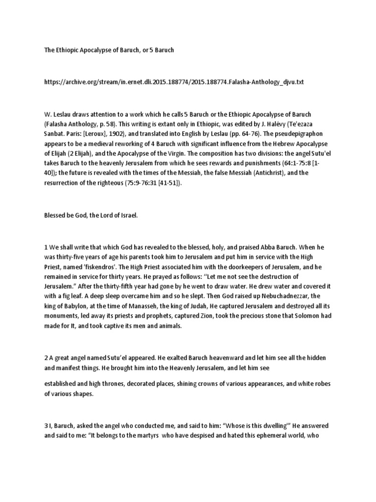The Ethiopic Apocalypse of Baruch, or 5 Baruch | PDF | Elijah | Priest