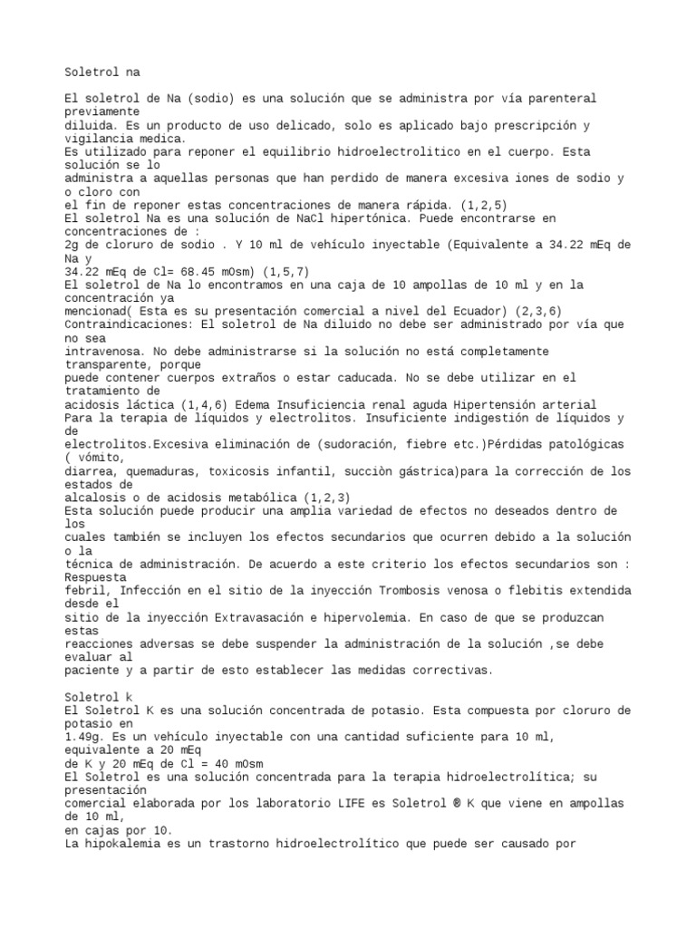 Farmacologia Soletrol NA Y K | PDF | Sodio | Potasio