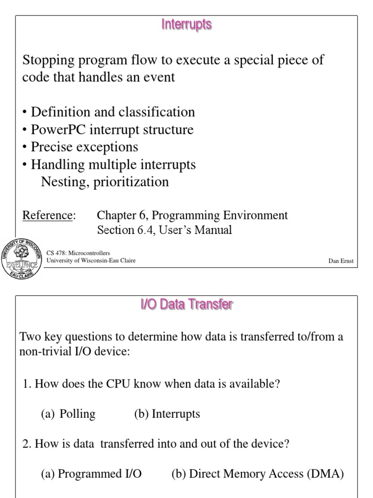 Interrupts: Reference: Chapter 6, Programming Environment Section 6.4, User's Manual | PDF ...