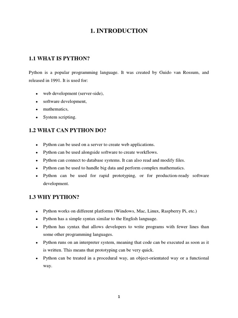 Report on Python | Python (Programming Language) | Computing | Free 30 ...