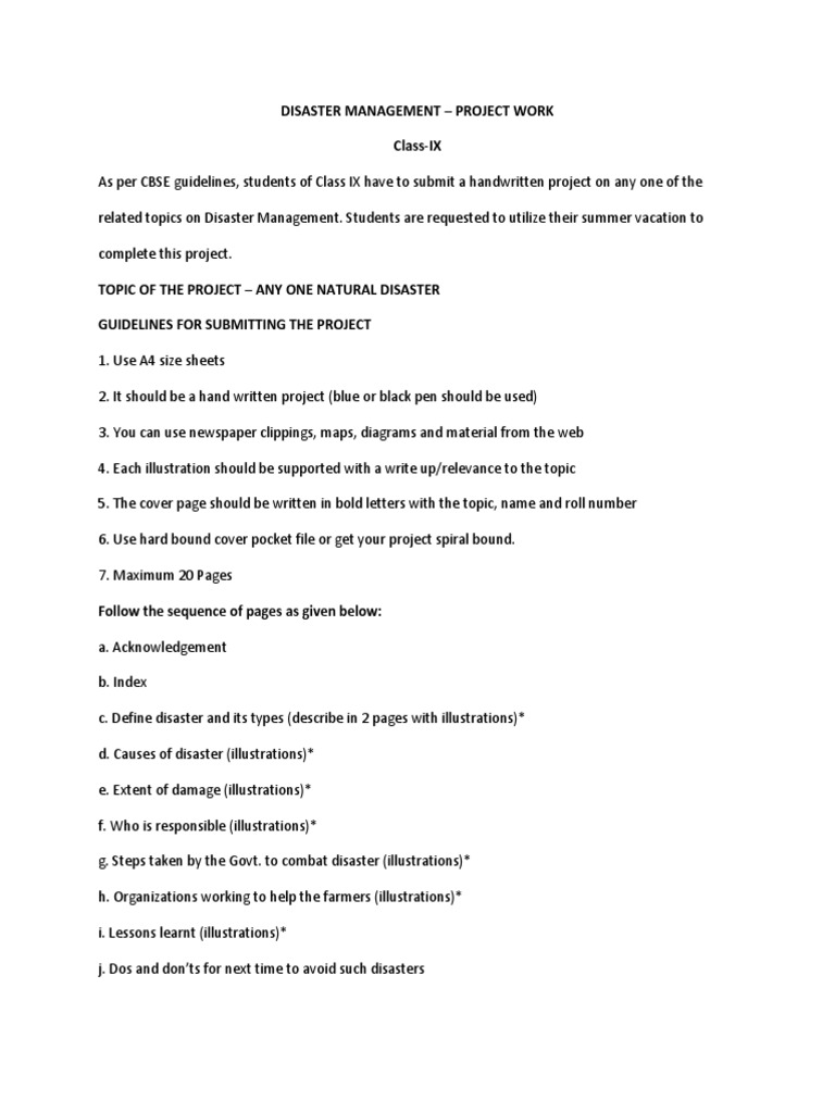 Disaster Management - Project Work Class-IX | PDF