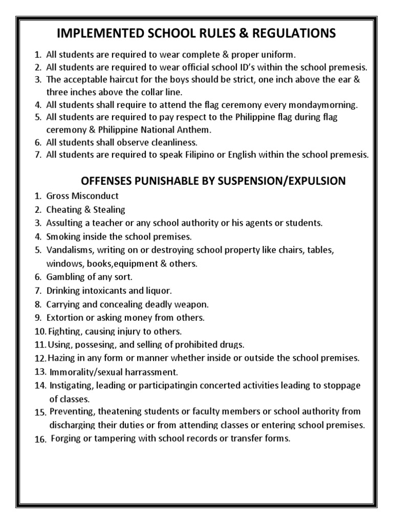 School Rules and Regulations Overview | PDF