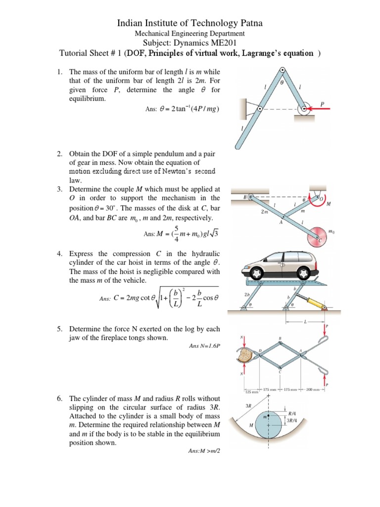 Dynamics Tutorial Sheet #1 | PDF | Mass | Force