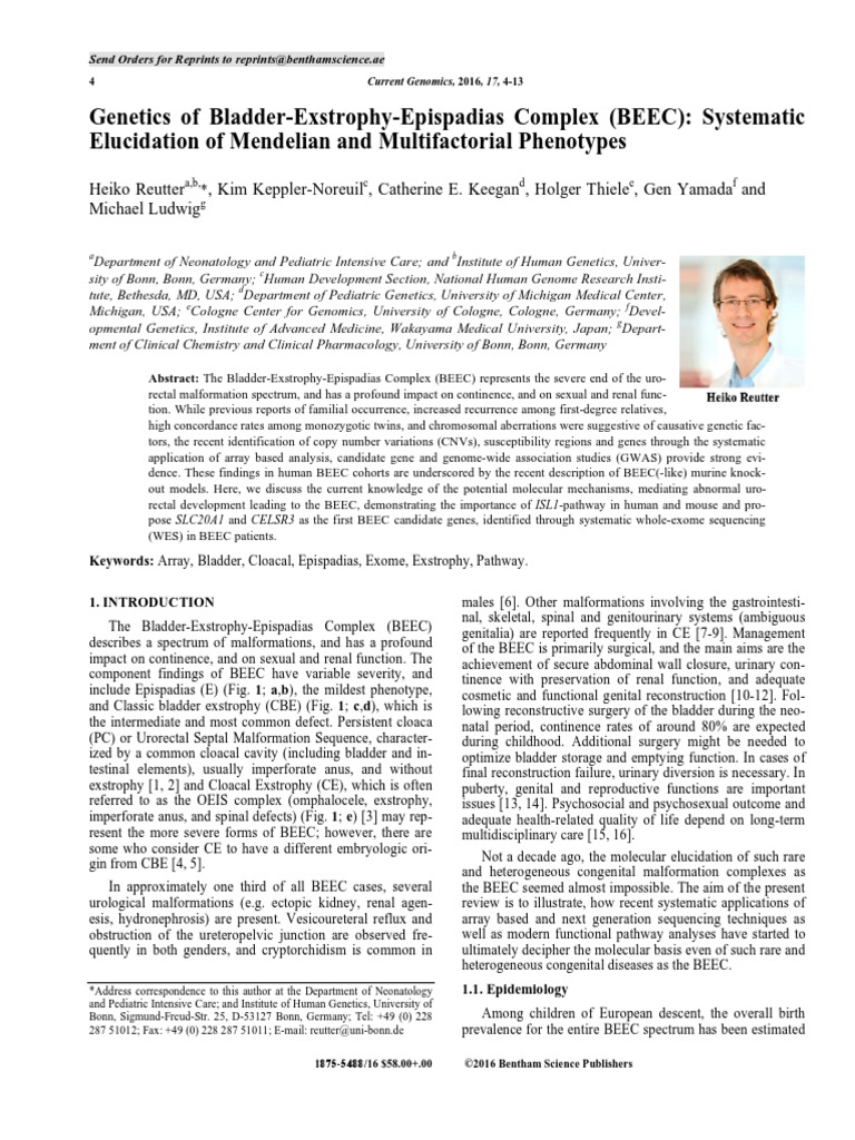 Genetics of Bladder-Exstrophy-Epispadias Complex (BEEC) : Systematic ...