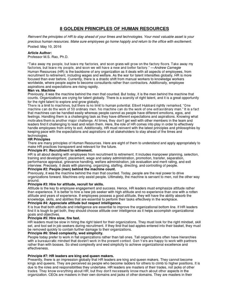 8 Principles of Human Resources Management | PDF | Human Resources ...