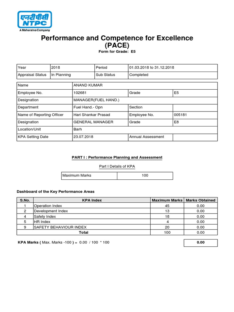 Performance and Competence For Excellence (PACE) : Form For Grade: E5 ...