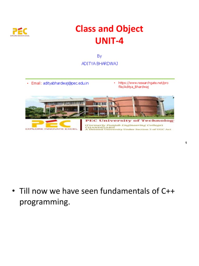 Class and Object UNIT-4: by Aditya Bhardwaj | Download Free PDF | Class ...