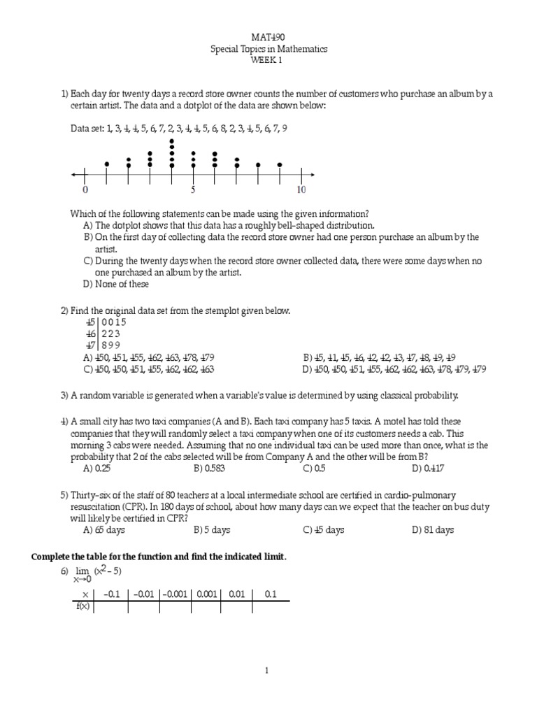 Mat490 Week 1 | PDF | Probability Distribution | Probability And Statistics