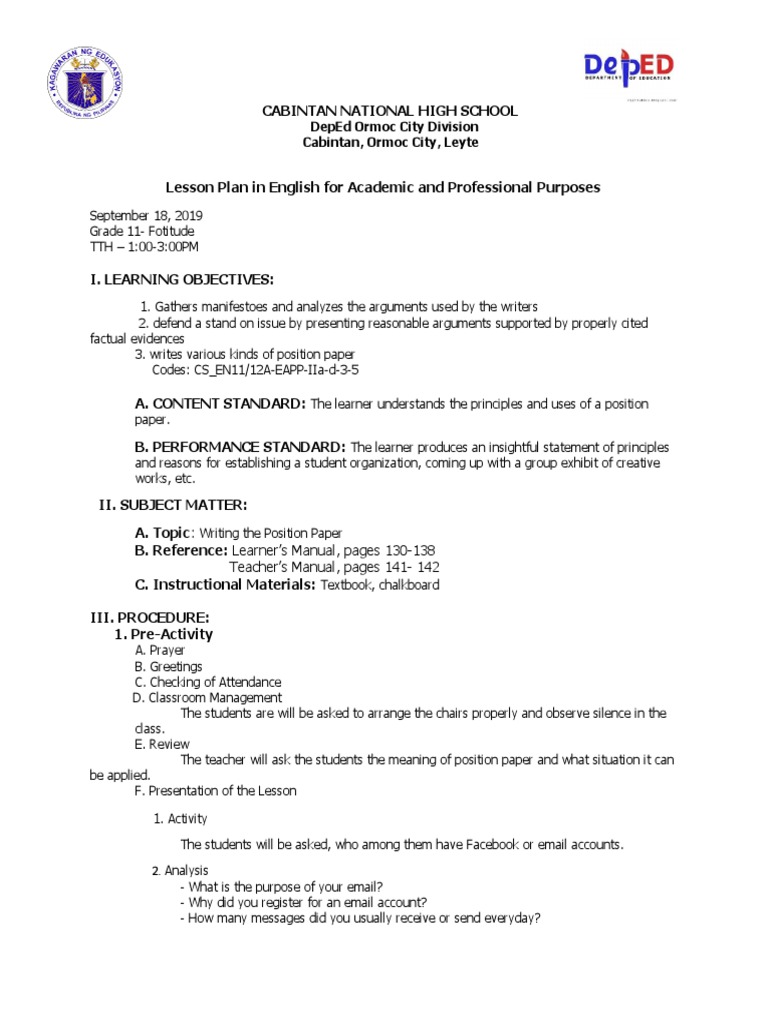 Lesson Plan in Applied English 12 | PDF | Lesson Plan | Learning