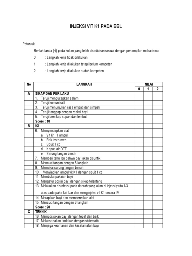 Penuntun Belajar Injeksi Vit K1 Pada BBL | PDF