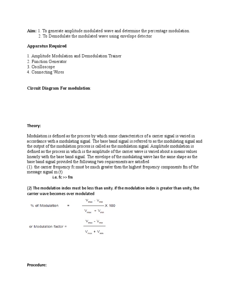 To Demodulate The Modulated Wave Using Envelope Detector | PDF