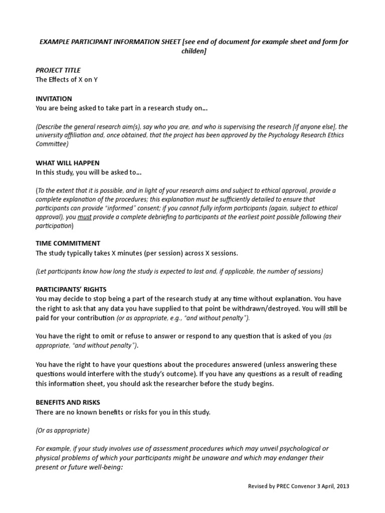 Example Information Sheet and Consent Form University of Edinburgh Prec ...