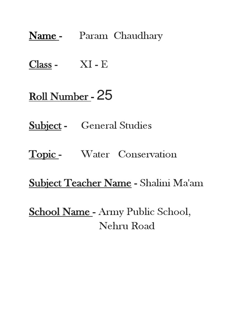 Param Chaudhary Class - Xi - E | PDF | Water Conservation | Groundwater