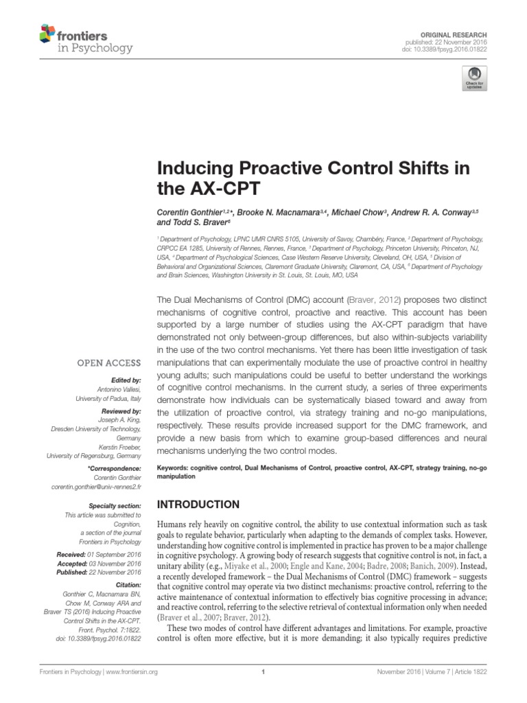 Inducing Proactive Control Shifts in The AX-CPT | PDF | Executive ...