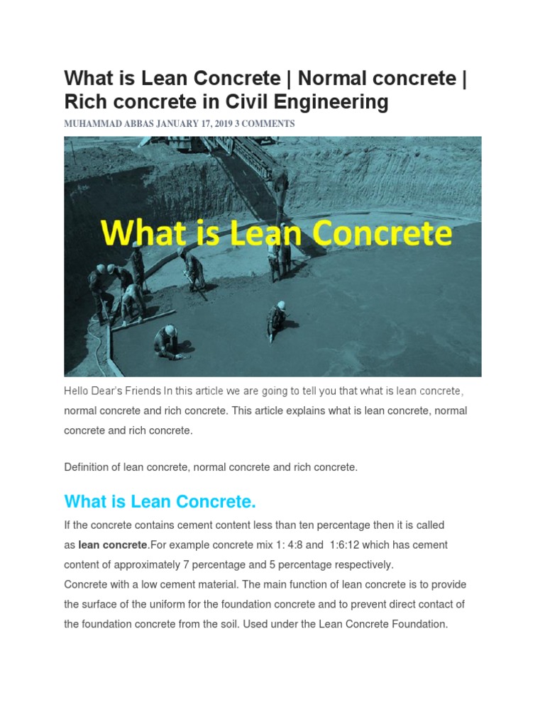 What Is Lean Concrete - Normal Concrete - Rich Concrete in Civil ...