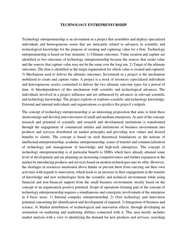 Technology Entrepreneurship | PDF | Entrepreneurship | Business