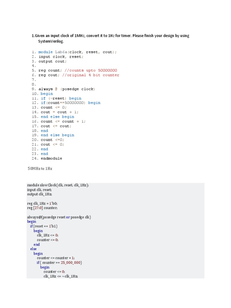 1.given An Input Clock of 1Mhz, Convert It To 1Hz For Timer. Please ...