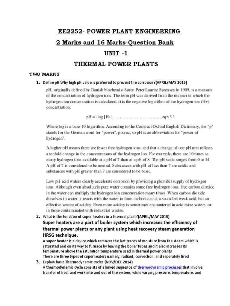 2 Marks and 16 Marks-Question Bank Unit - 1 Thermal Power Plants | PDF ...