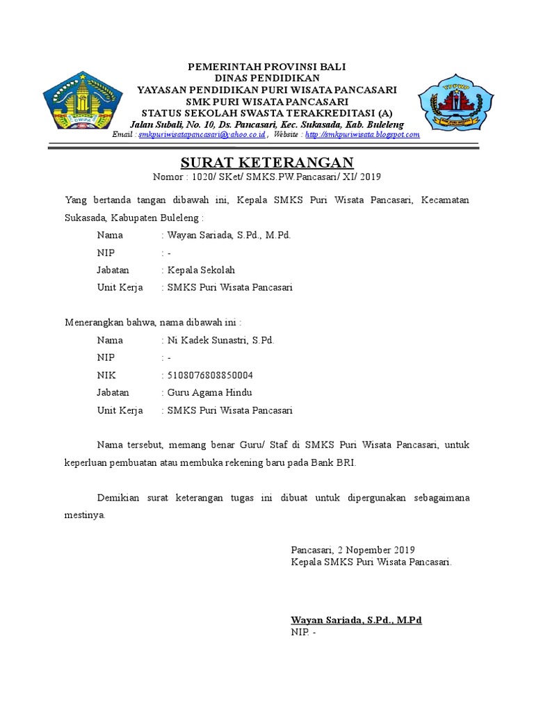 Contoh Surat Keterangan | PDF