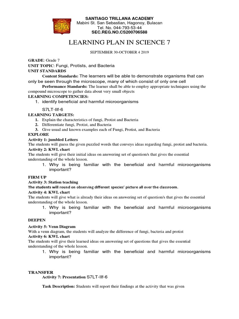 Learning Plan Science 7 Fungi Bateiral | PDF | Teaching | Behavior ...