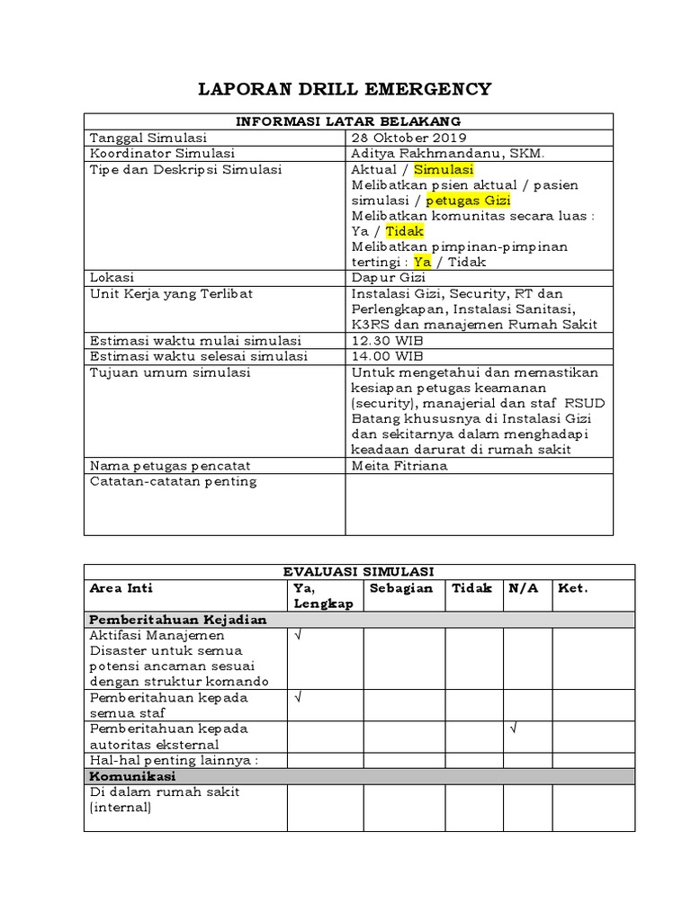 Laporan Drill Emergency. | PDF