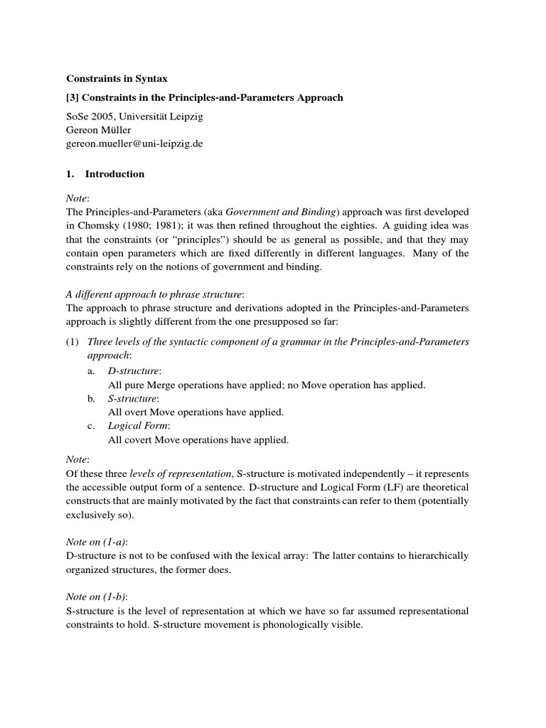 Constraints in The Principles-And-Parameters Approach | PDF | Grammar | Syntax