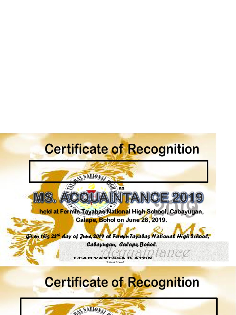 Certificate For Mr. and Ms. Acquaintance 2019 | PDF