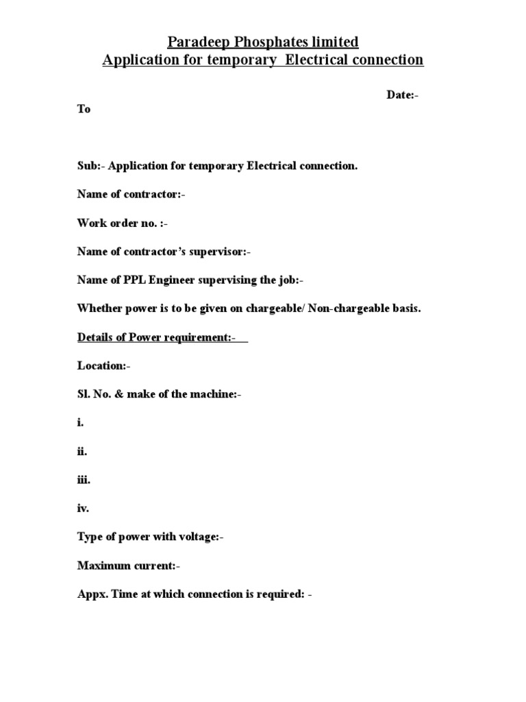 Temporary Power Supply Form | PDF