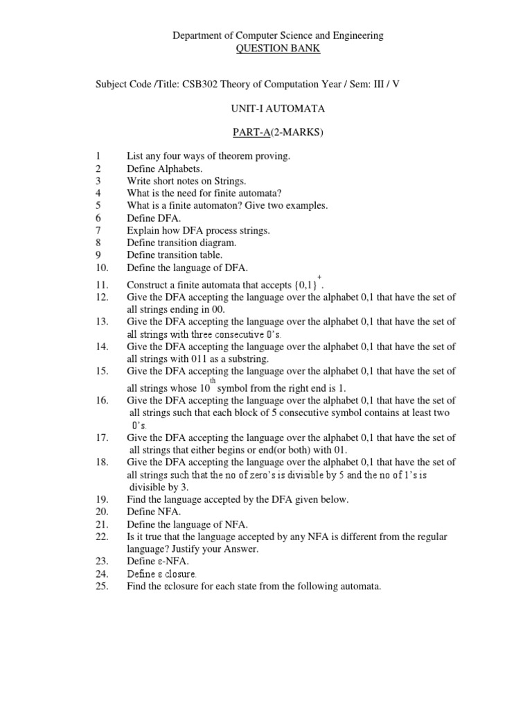 Toc Question Bank | PDF | Regular Expression | Mathematical Logic Toc Question Bank | PDF | Regular Expression | Mathematical Logic