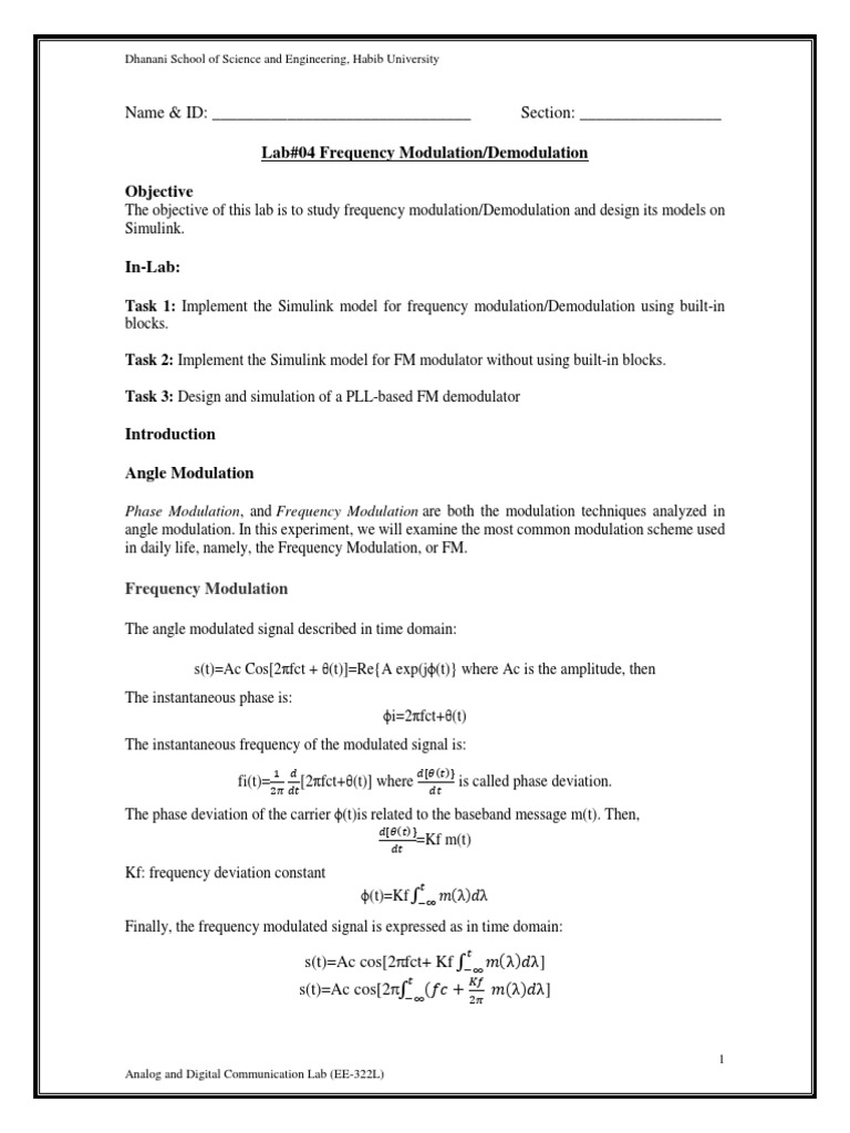 Lab#04 Frequency Modulation/Demodulation Objective | PDF | Frequency ... Lab#04 Frequency Modulation/Demodulation Objective | PDF | Frequency ...