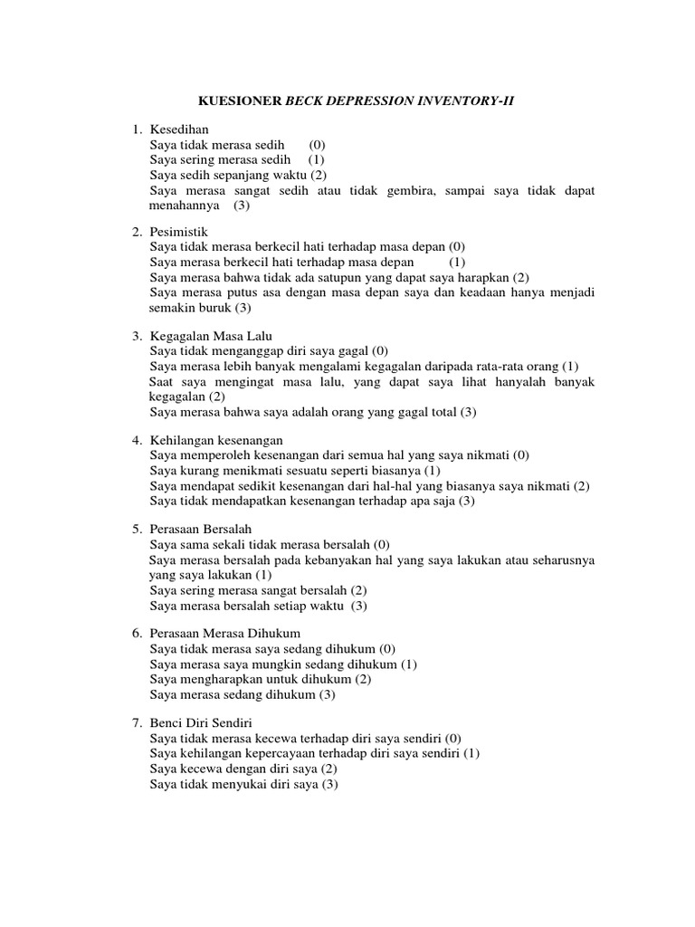 Kuesioner Beck Depression Inventory-Ii | PDF