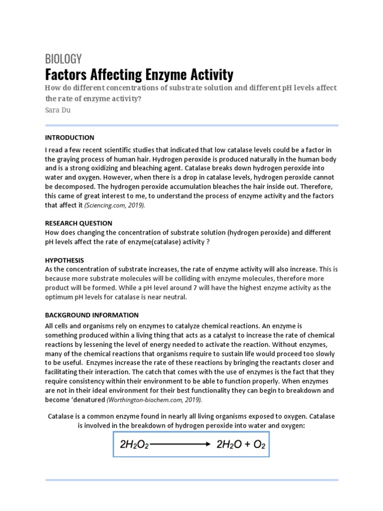 Factors Affecting Enzyme Activity: Biology | PDF | Catalase | Enzyme