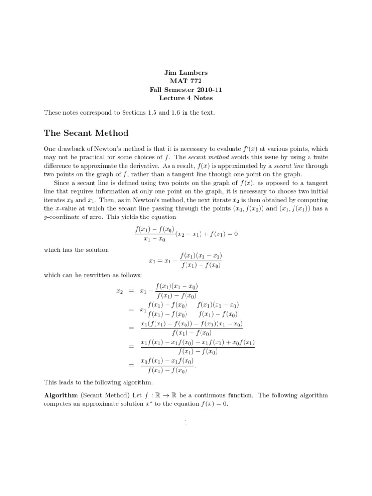 The Secant Method | PDF | Numerical Analysis | Mathematical Concepts