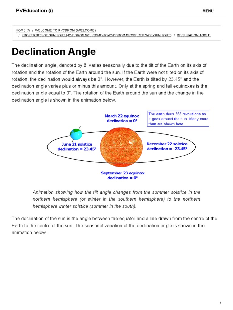 Declination Angle - PVEducation | PDF | Earth | Rotation