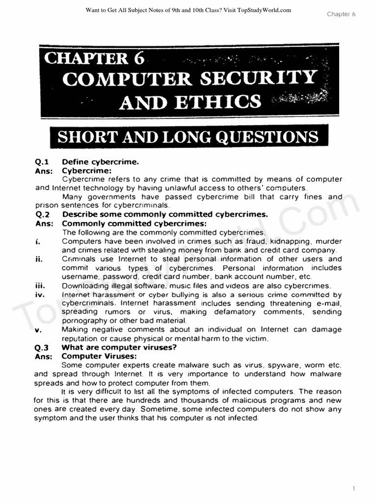 Chapter 6 Computer Security and Ethics - Notes | PDF | Malware ...