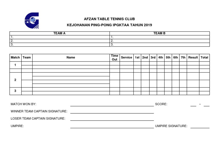 Score Sheet Ping Pong Pdf