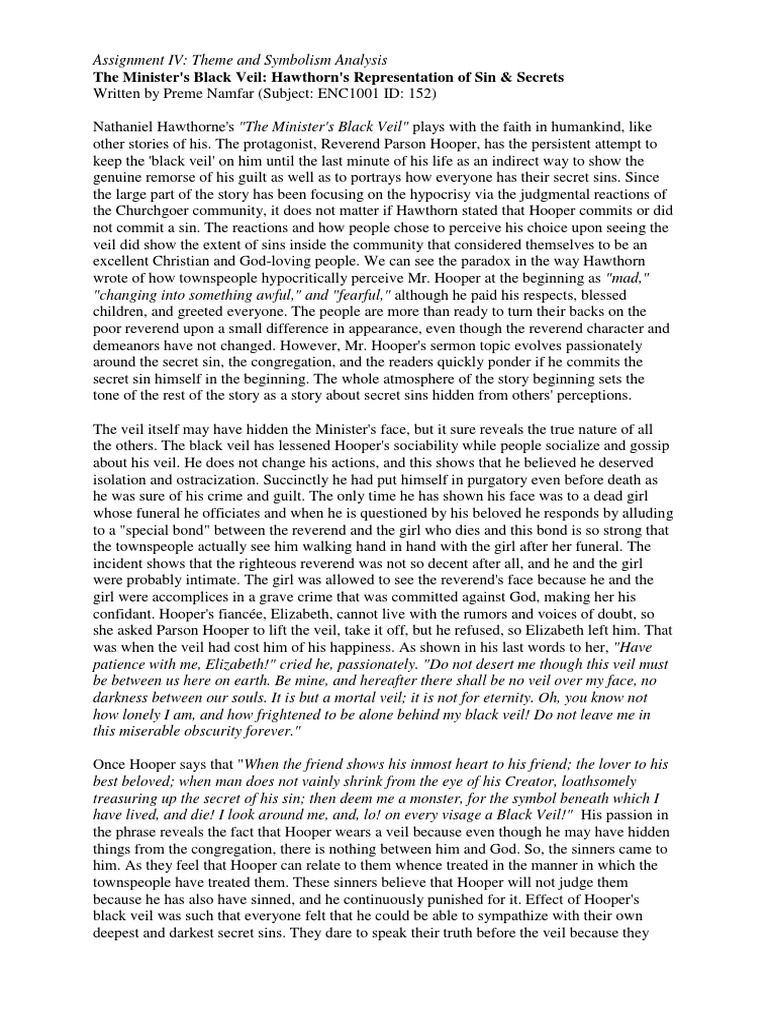 Hawthorne The Minister's Black Veil | PDF